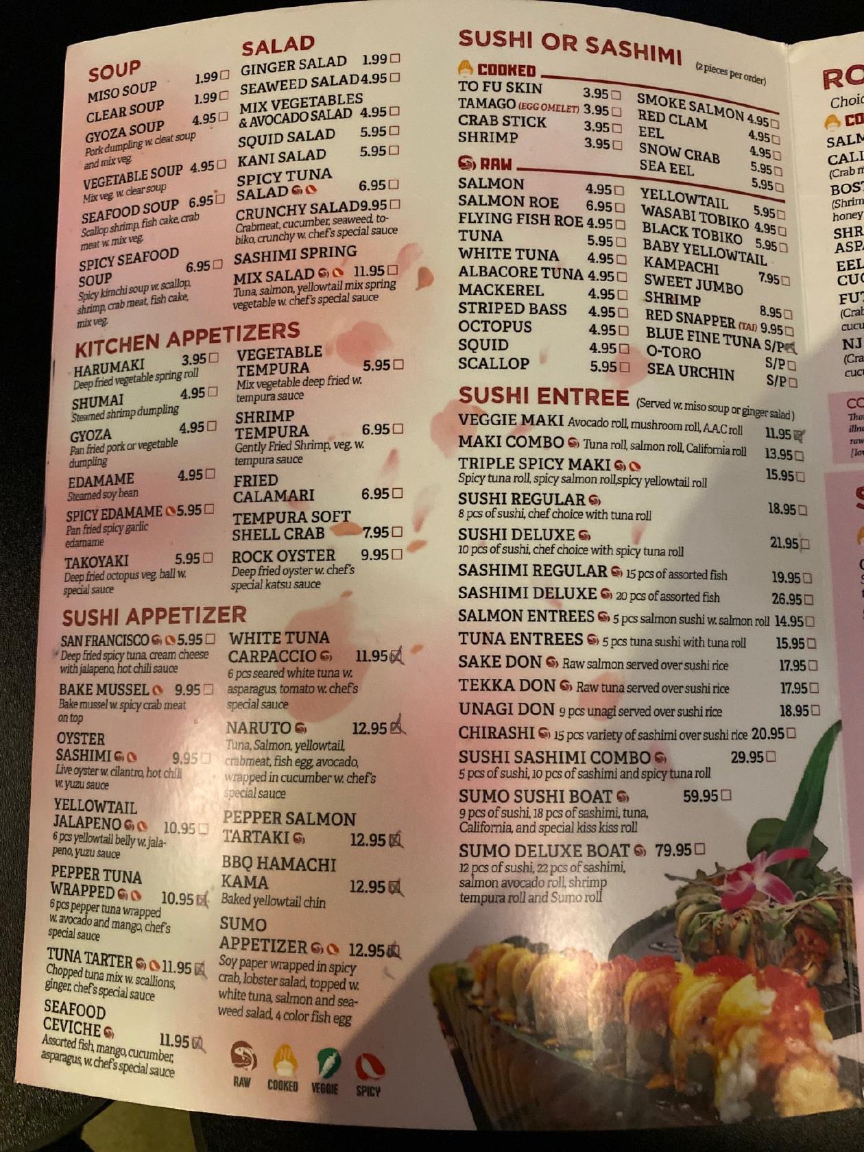 Menu at Sumo Sushi Bar & Grill, Iowa City
