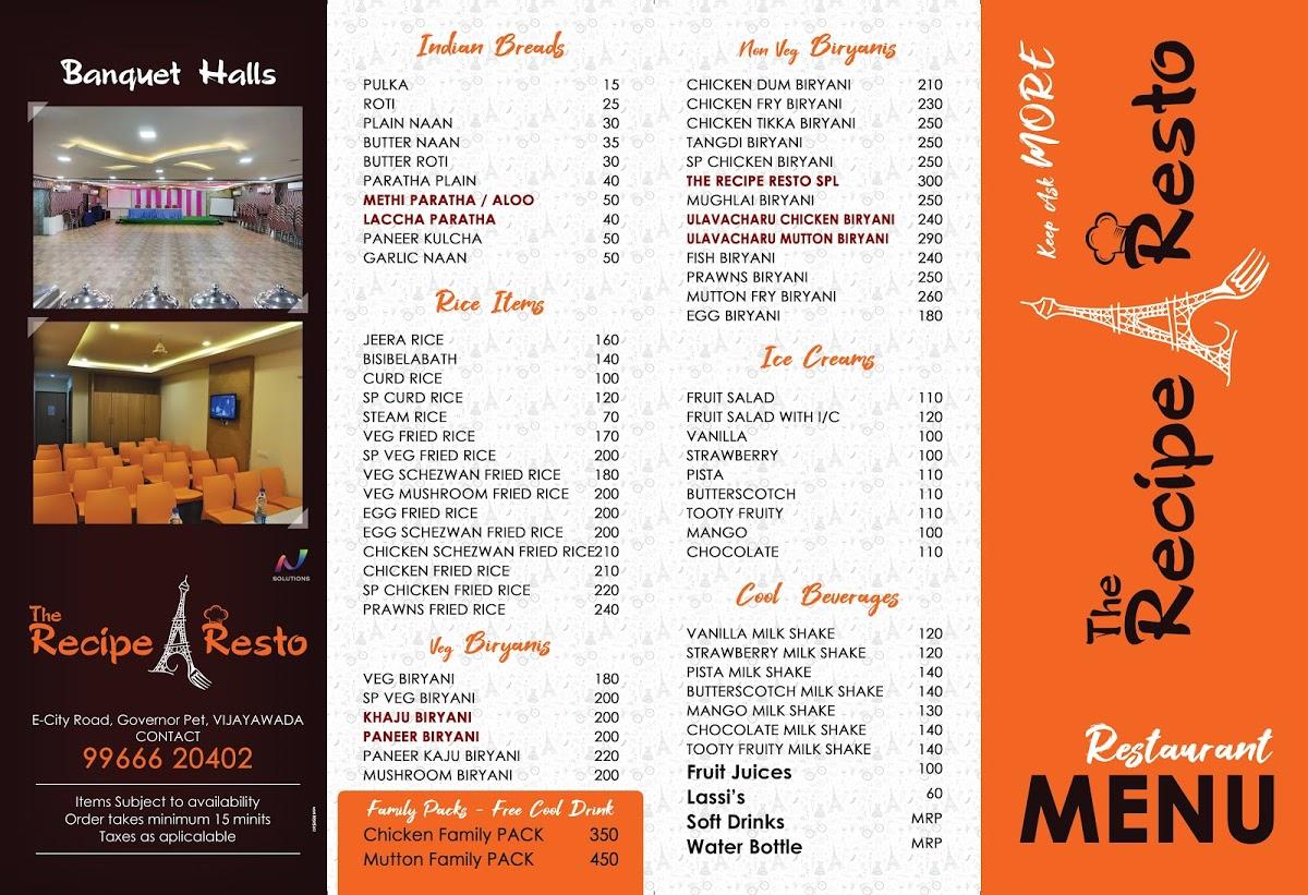 Menu at The Recipe Resto, Vijayawada