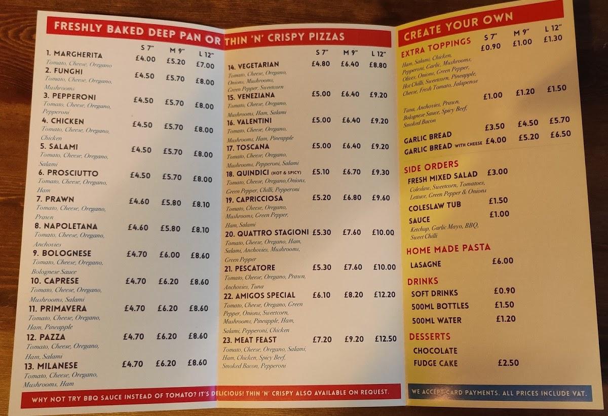 Menu at Amigos Pizza Oakham pizzeria, Oakham