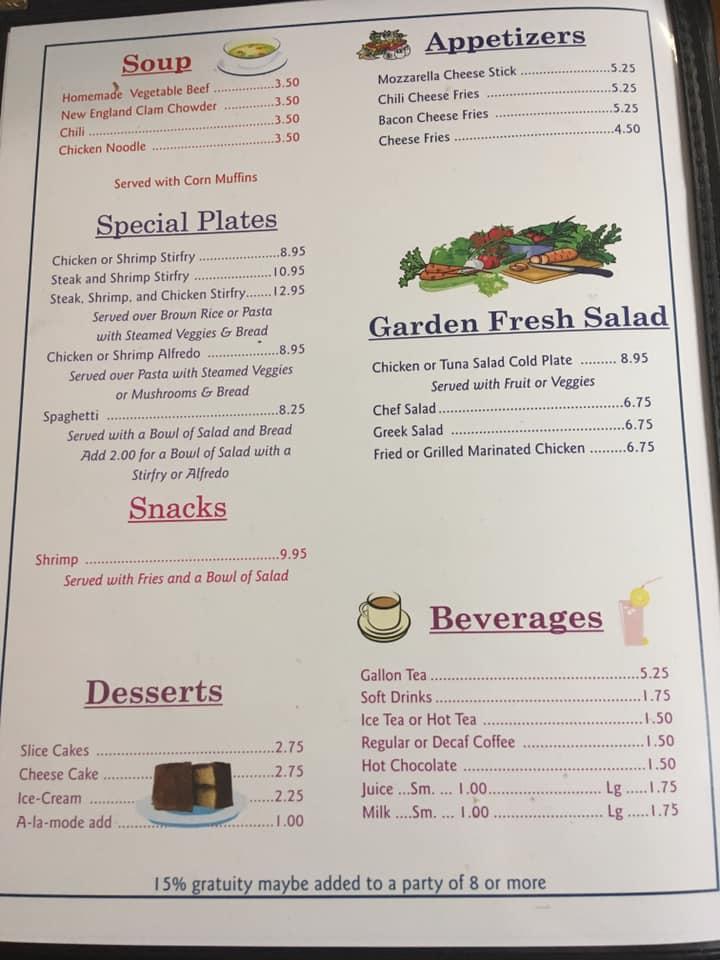 Menu at George's Restaurant, Georgetown