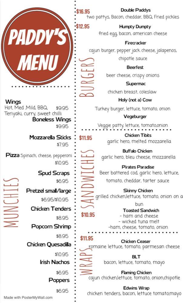 Menu at Paddy Power Pub, Merrick