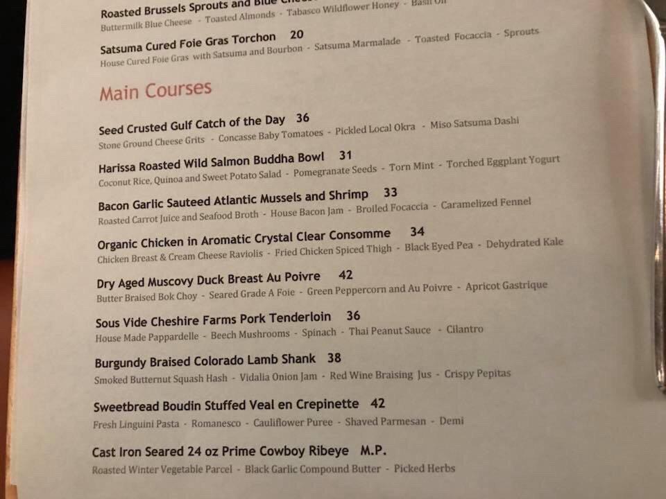 Menu at Restaurant Iron, Pensacola