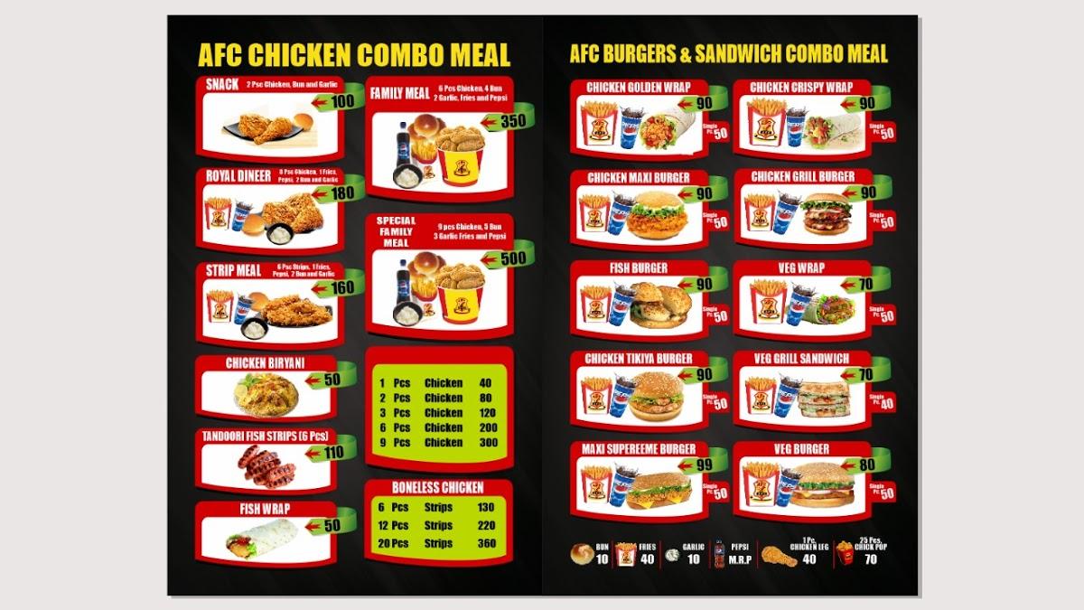 Menu at AFC FRIED CHICKEN RESTURENT, Kuchaman City