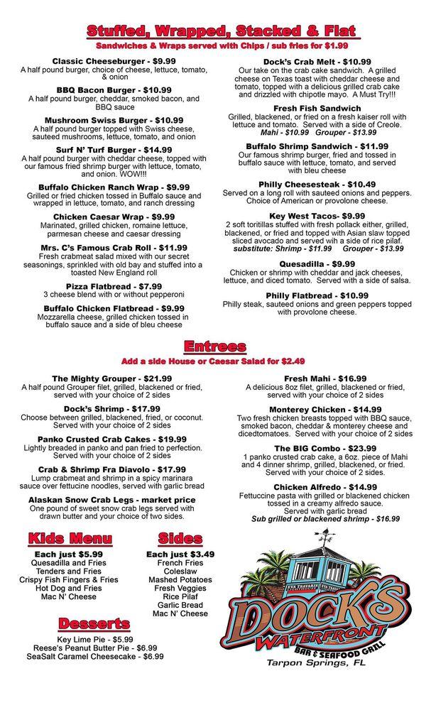 Menu at Dock's WaterFront pub & bar, Tarpon Springs
