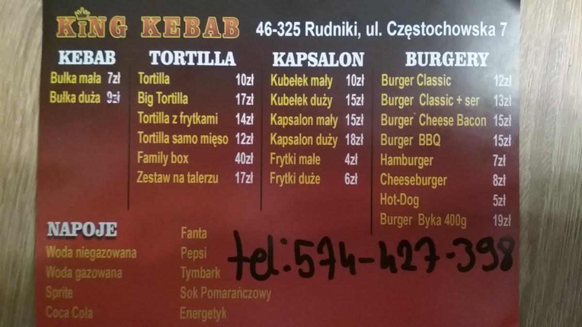 Menu at KING KEBAB & BURGER restaurant, Rudniki