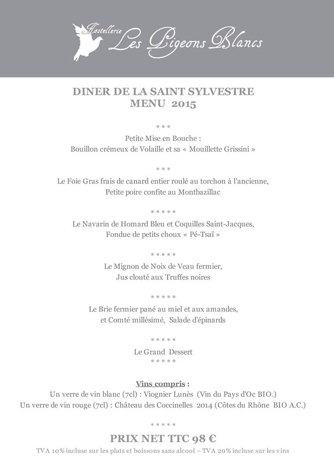 Menu au Les Pigeons Blancs, Cognac