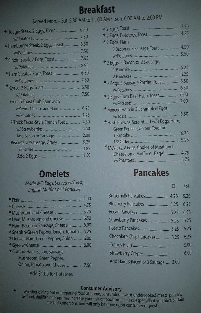 Menu at Park Inn restaurant, Racine