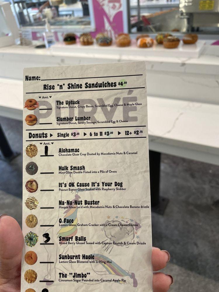 Menu at Purvé Donut Stop restaurant, Honolulu, Waialae Ave