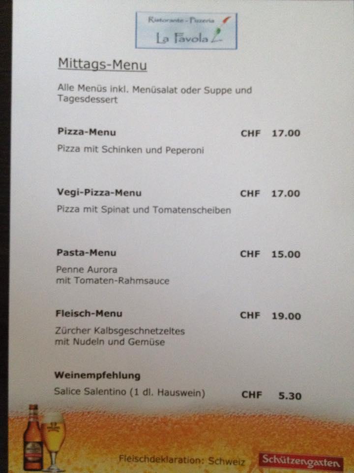 Menu at Ristorante Pizzeria La Favola, Uzwil