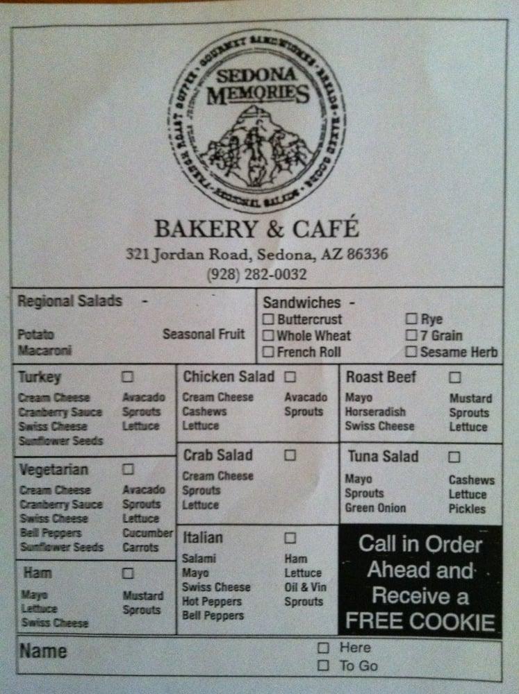 Menu at Sedona Memories Café cafe, Sedona
