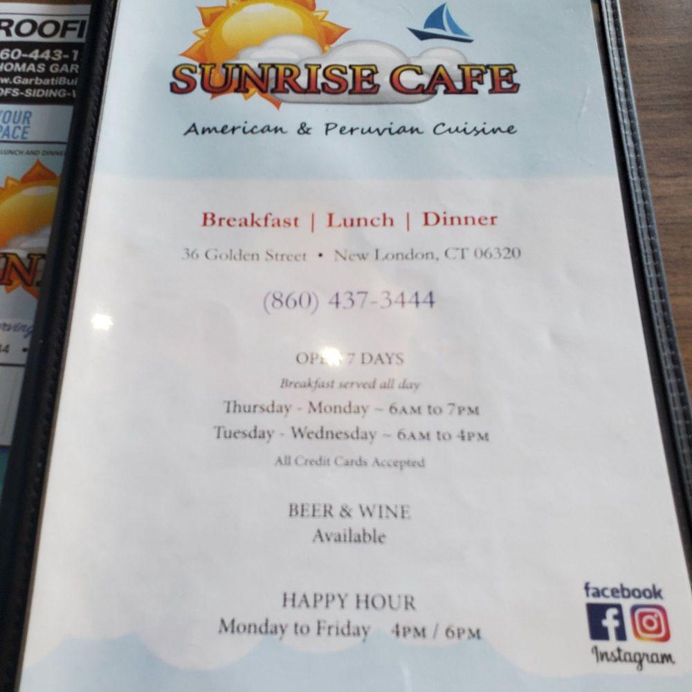 Menu at Sunrise Cafe NL, New London