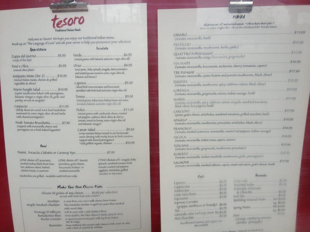Menu at Tesoro Restaurant, Collingwood