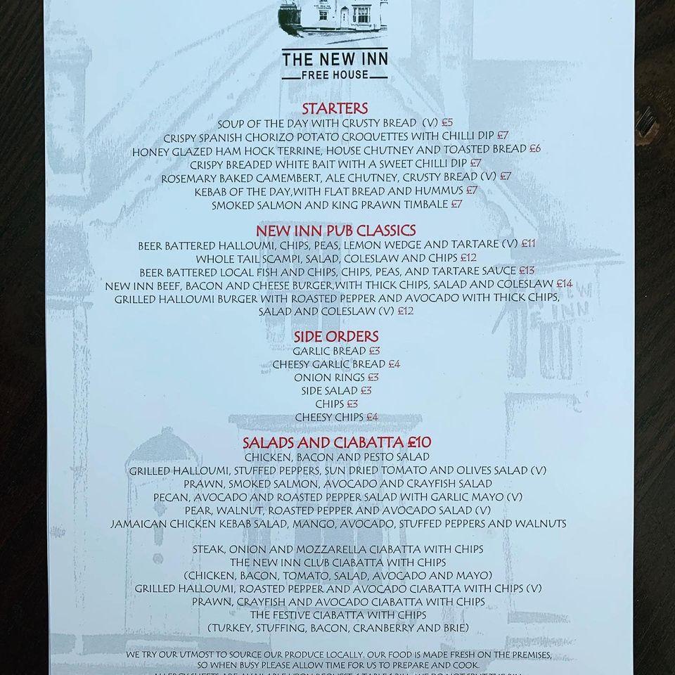 Menu at The New Inn pub & bar, Westfield