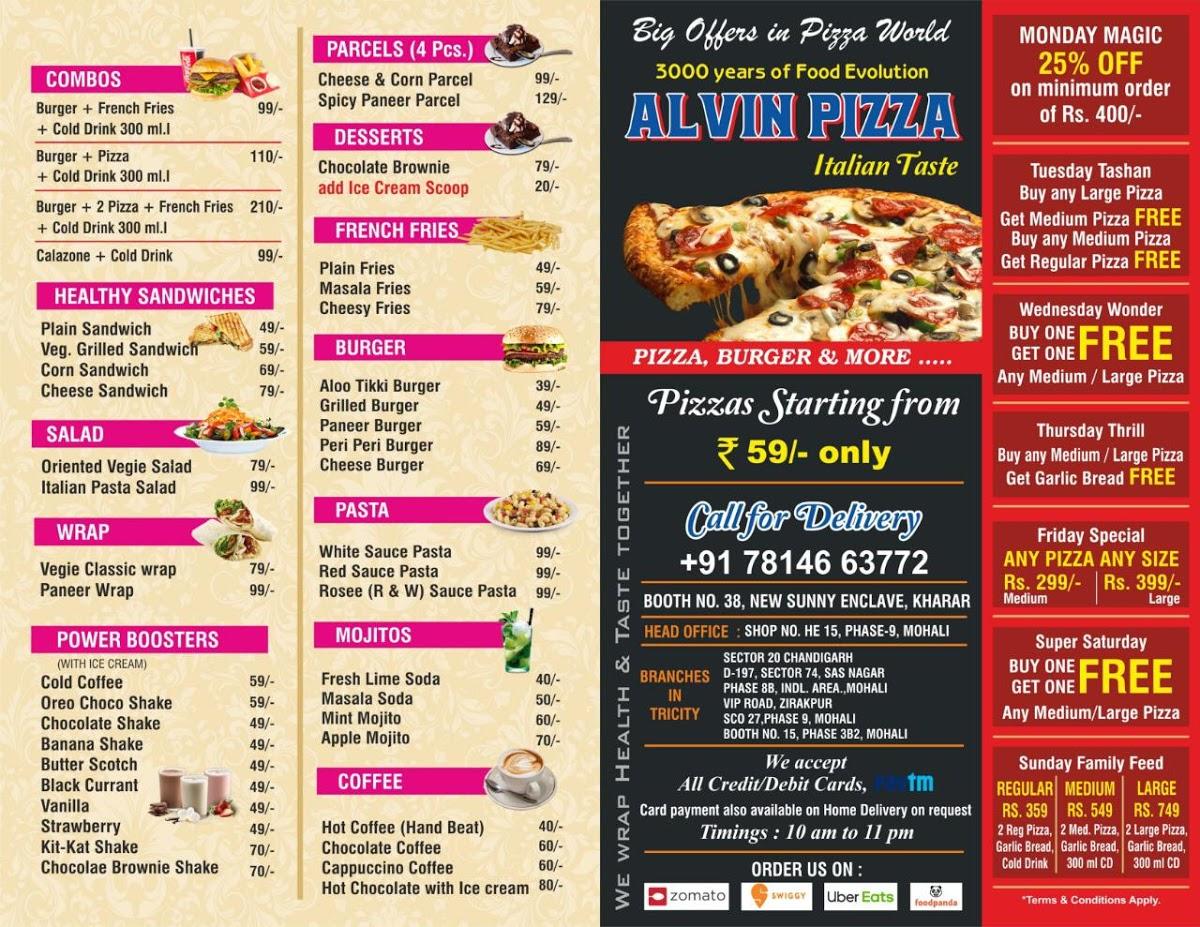 Menu at Alvin Pizza, Sahibzada Ajit Singh Nagar, Sunny Enclave