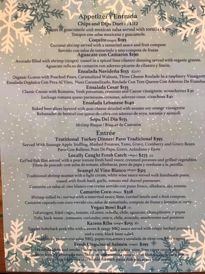 Menu at Karen’s Place restaurant, Bucerías