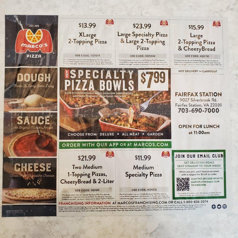 Menu at Marco's Pizza pizzeria, Fairfax Station