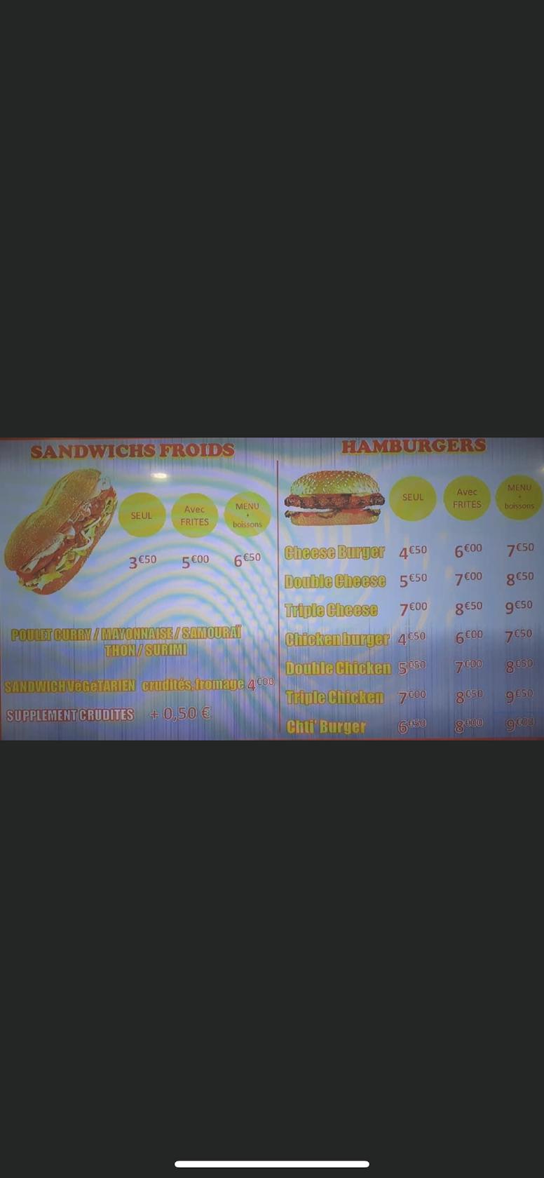 Menu at Queen tacos restaurant, Arras