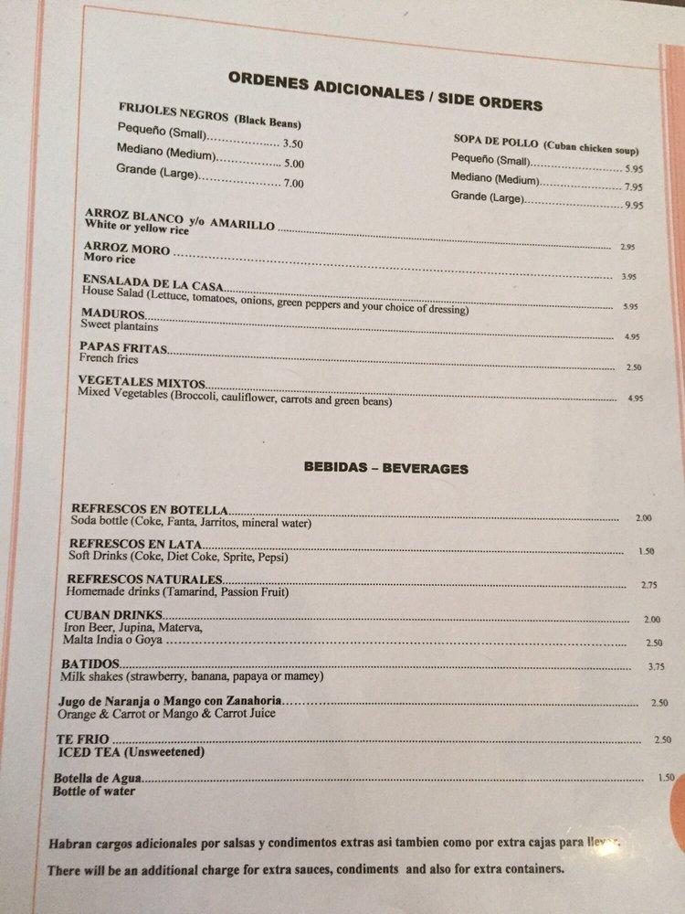 Menu at Havana Cafe, Indianapolis