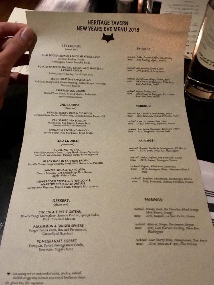 Menu at Heritage Tavern restaurant, Madison