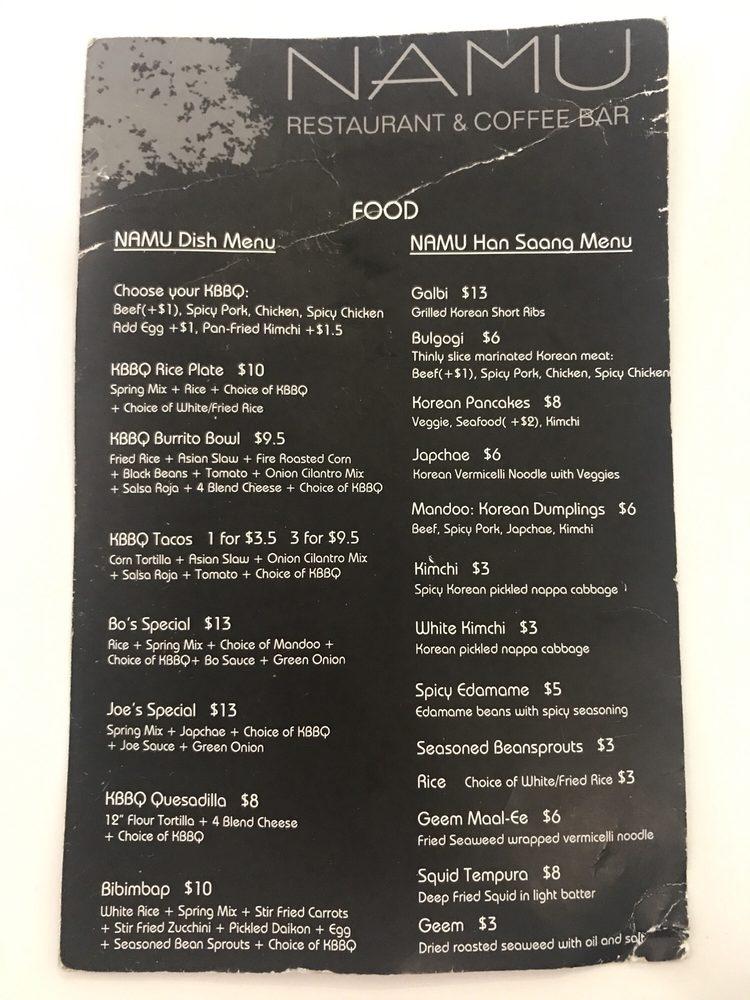 Carta de Namu Korean Eats, Beer Hall & Coffee Bar, Durham