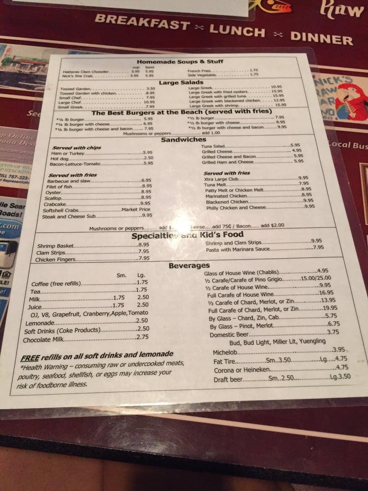 Menu at Nicks Bar & Grill, Virginia Beach, 508 Laskin Rd
