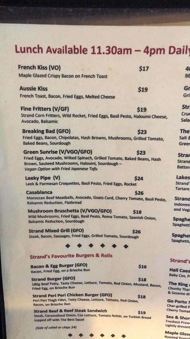 Menu at Strand Lakeside Café cafe, Byford