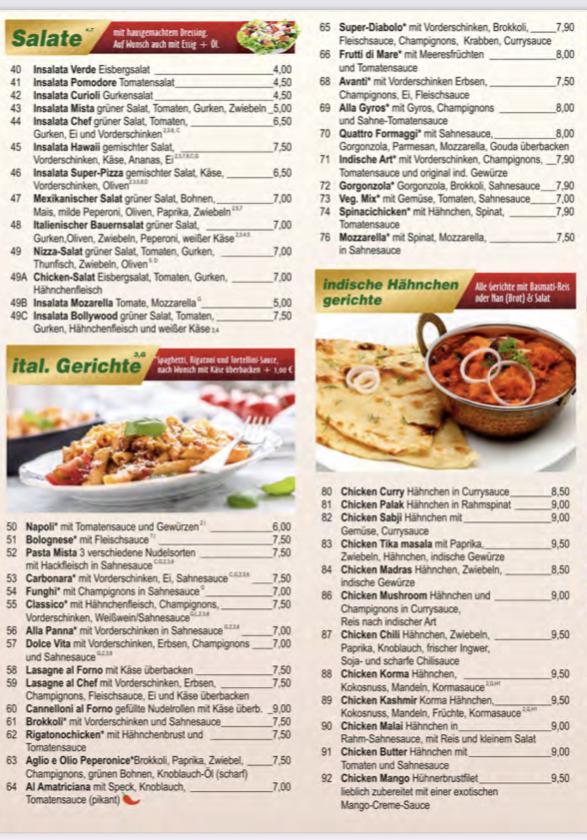 Menu at Super pizza service, Vetschau