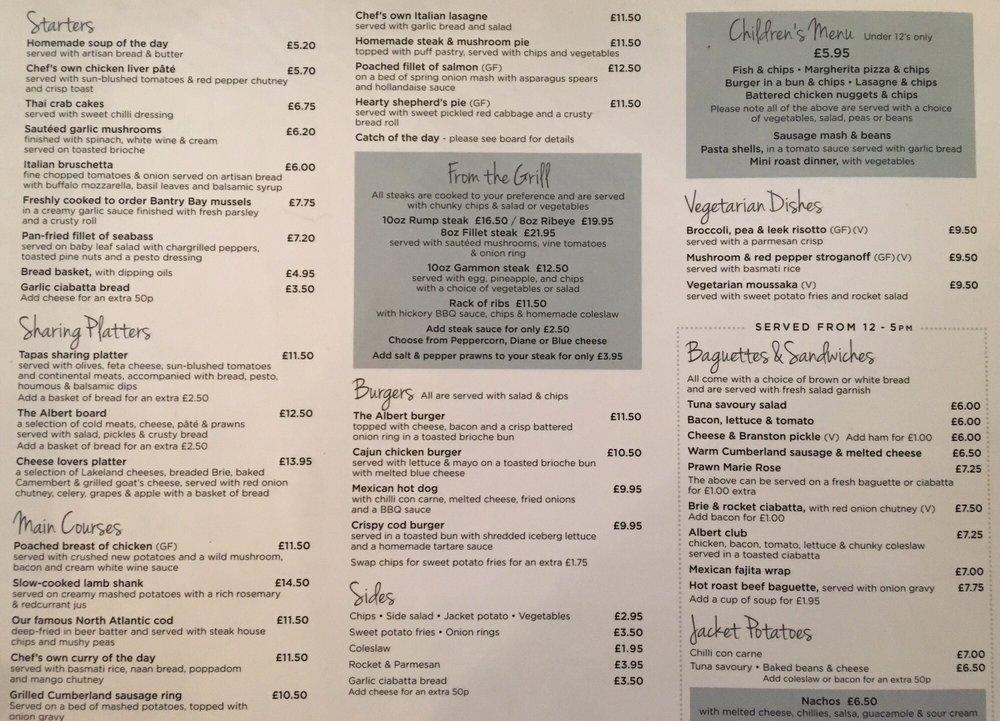 Menu at The Albert pub & bar, Bowness-on-Windermere