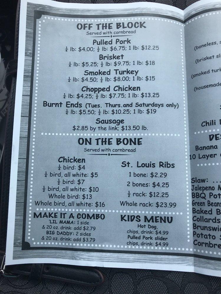 Menu at The Redneck BBQ Lab, USA