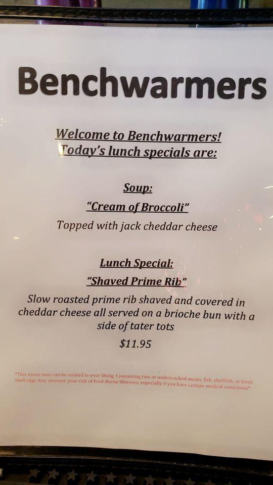 Menu at Benchwarmer's Tavern and Grill pub & bar, Mount Sinai