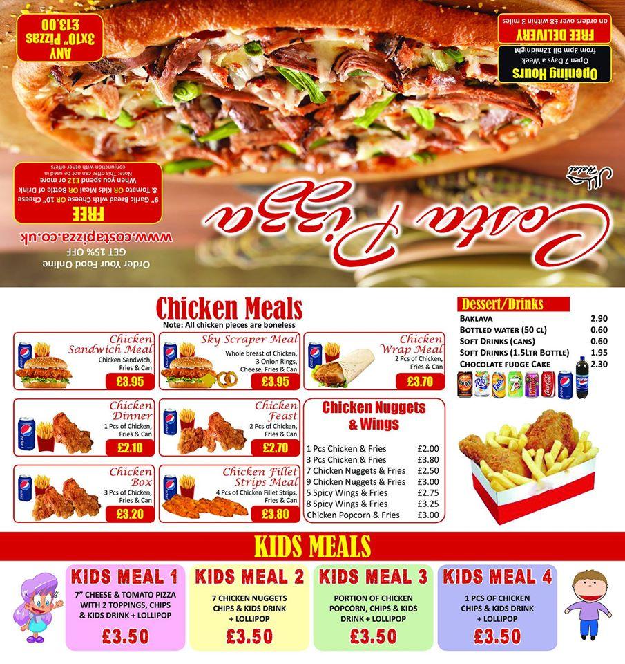 Menu at Costa Pizza pizzeria, Astley, 96 Liverpool Rd
