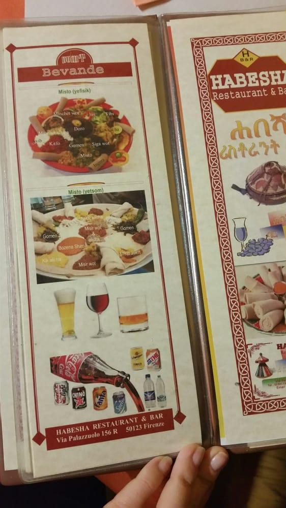 Menu at Habesha restaurant, Florence