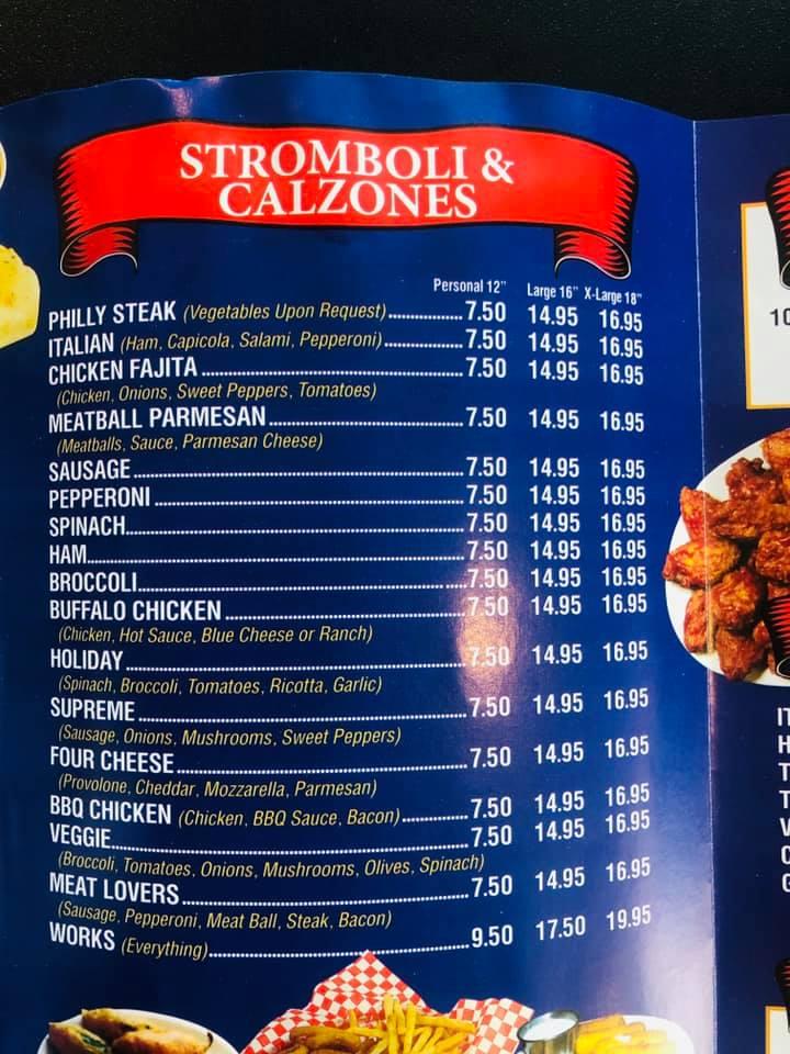 Menu at Josh's Pizza pizzeria, Boyertown