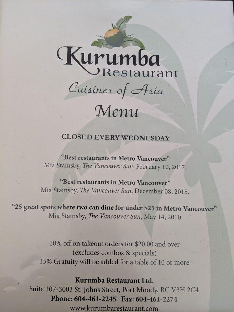 Menu at Kurumba Restaurant, Port Moody