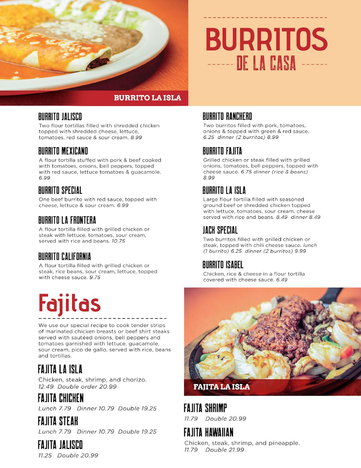 Menu at La Isla Mexican Grill restaurant, Fort Gibson