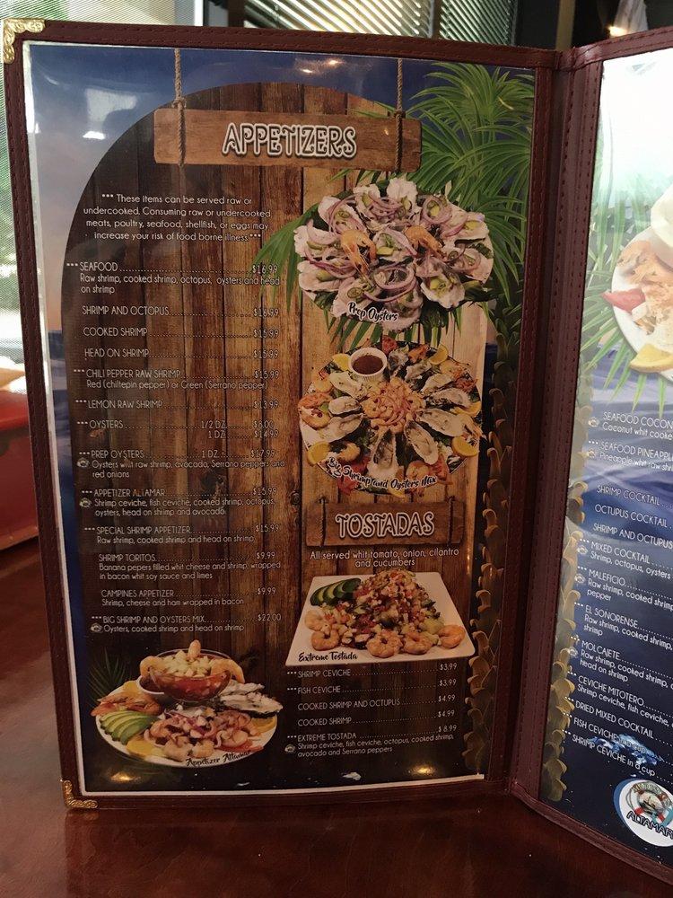 Menu at Mariscos Altamar restaurant, Colorado Springs