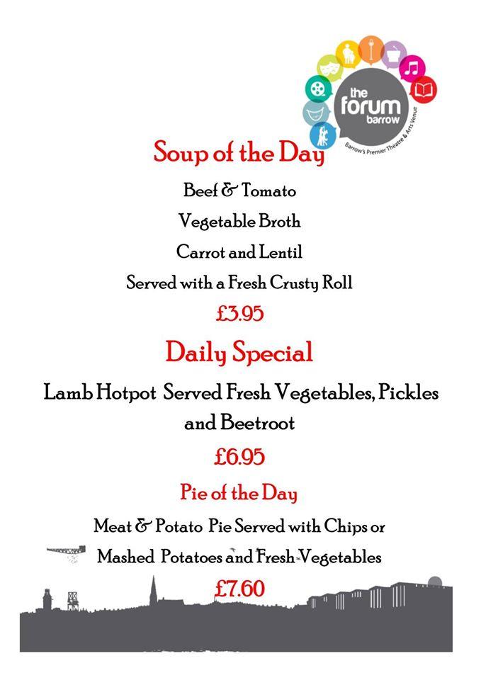 Menu at The Forum restaurant, Barrow-in-Furness