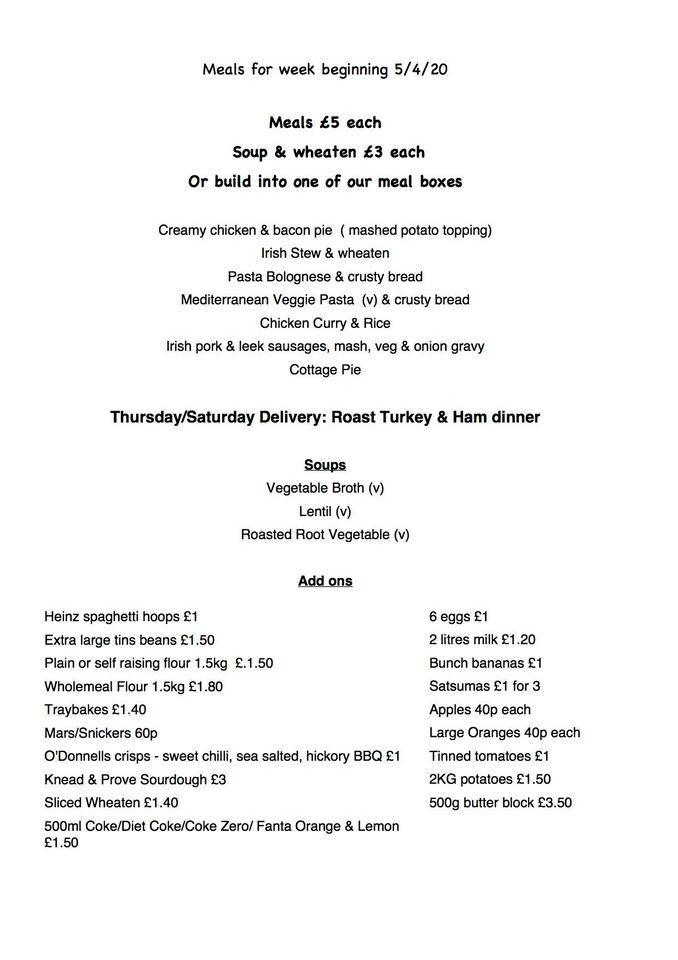 Menu at Village kitchen cafe, Belfast