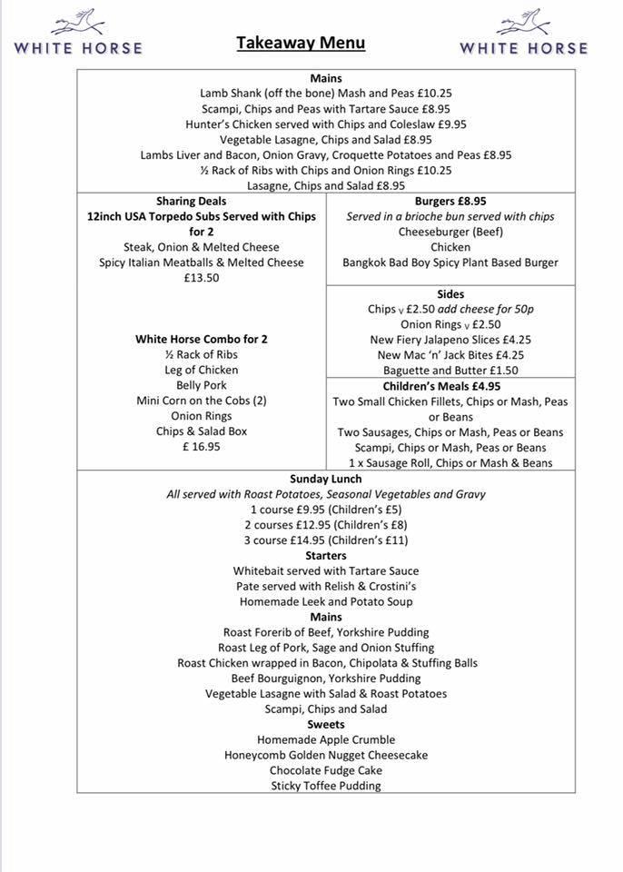 Menu at White Horse pub & bar, Folkestone