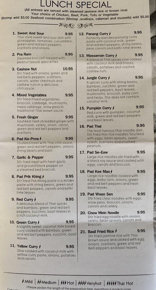 Menu at Yuma Thai Cuisine restaurant, Yuma