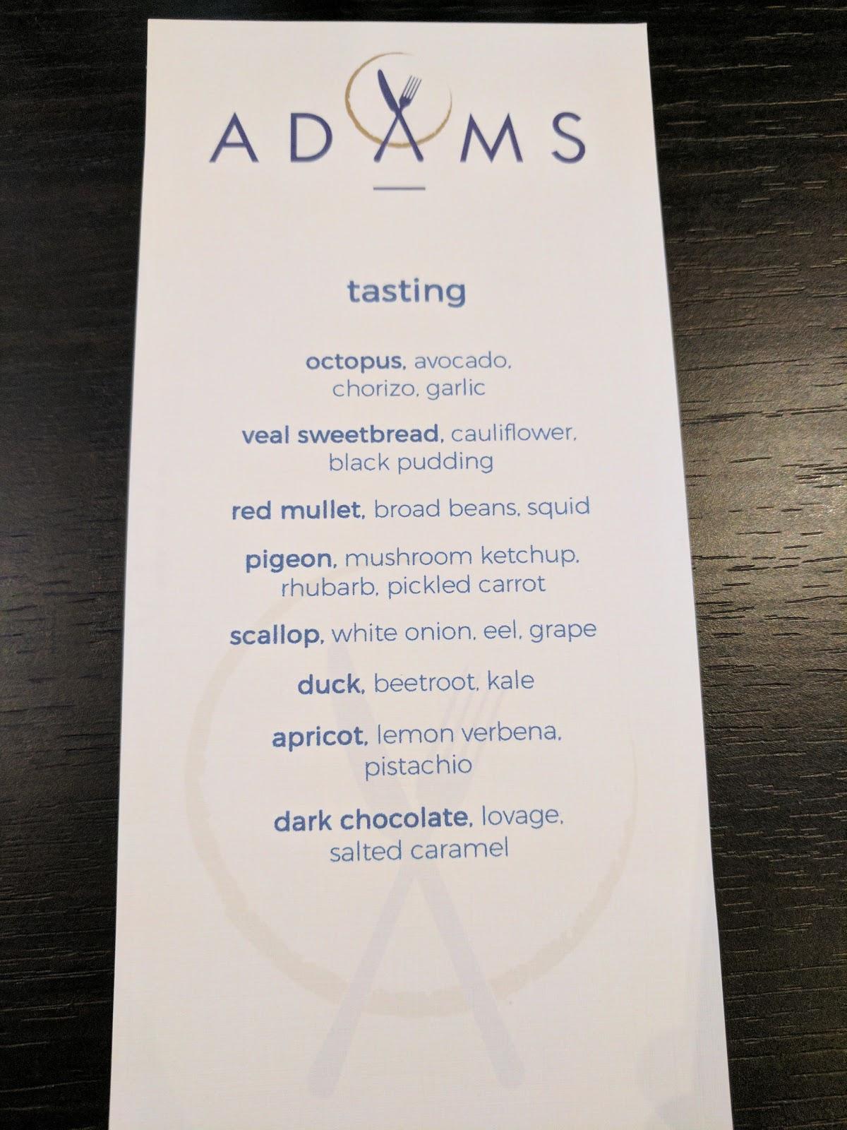 Menu at Adam's Restaurant, Birmingham, New Oxford House