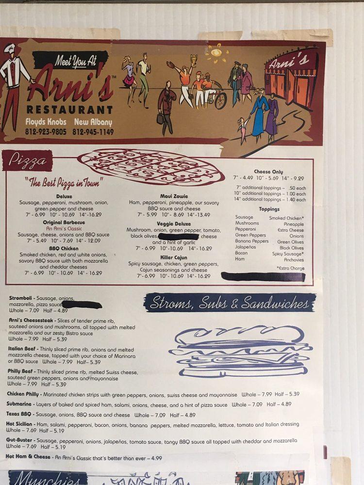Menu at Arni's New Albany pizzeria, New Albany, State St