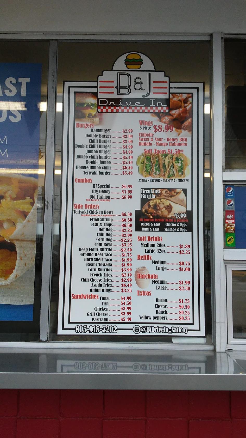 Menu at B&J Drive - In restaurant, Ventura