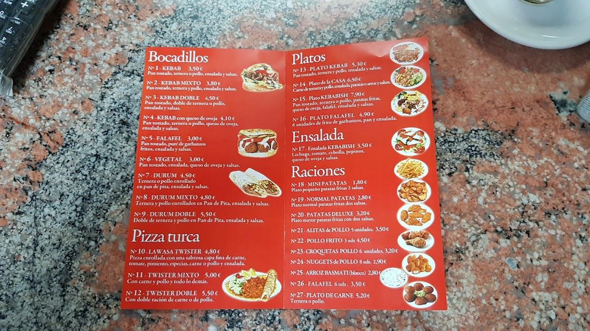 Menu at Kebab Kebabish restaurant, Madrid