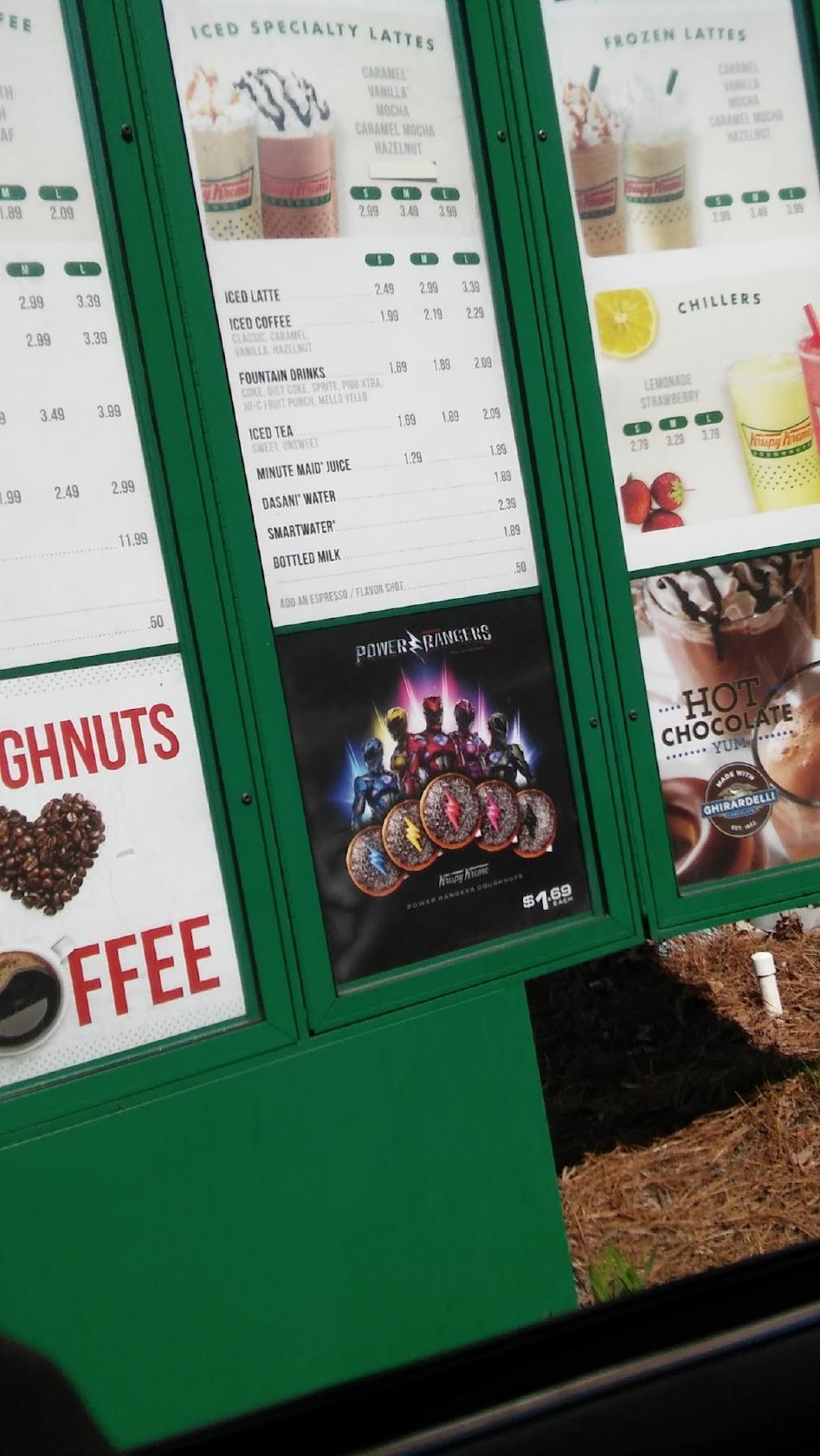 Menu at Krispy Kreme restaurant, Rock Hill