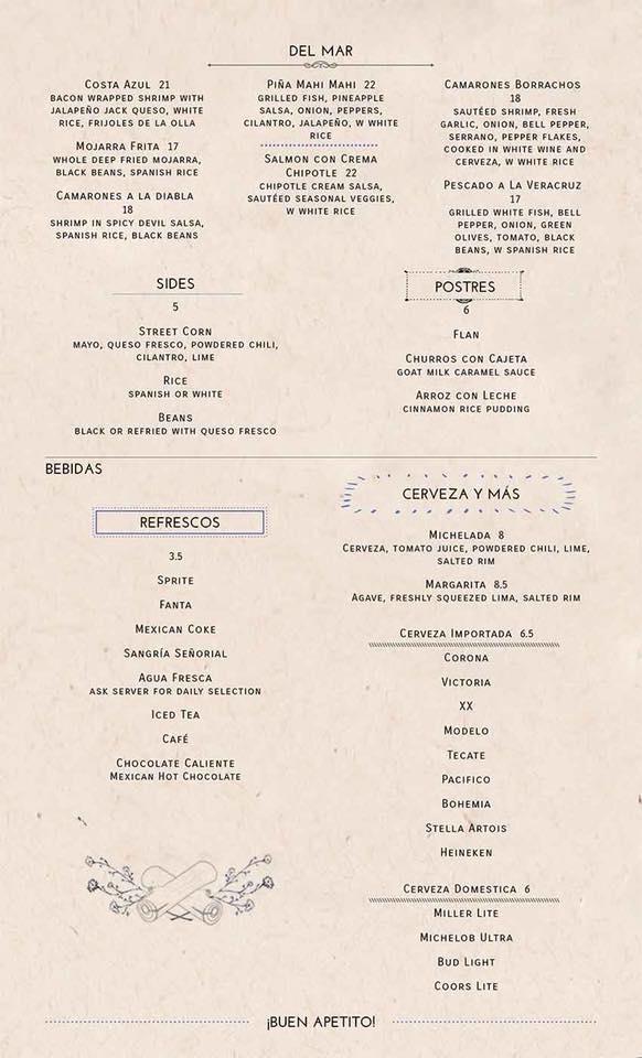 Menu at Maderos Cocina Mexicana restaurant, Redondo Beach