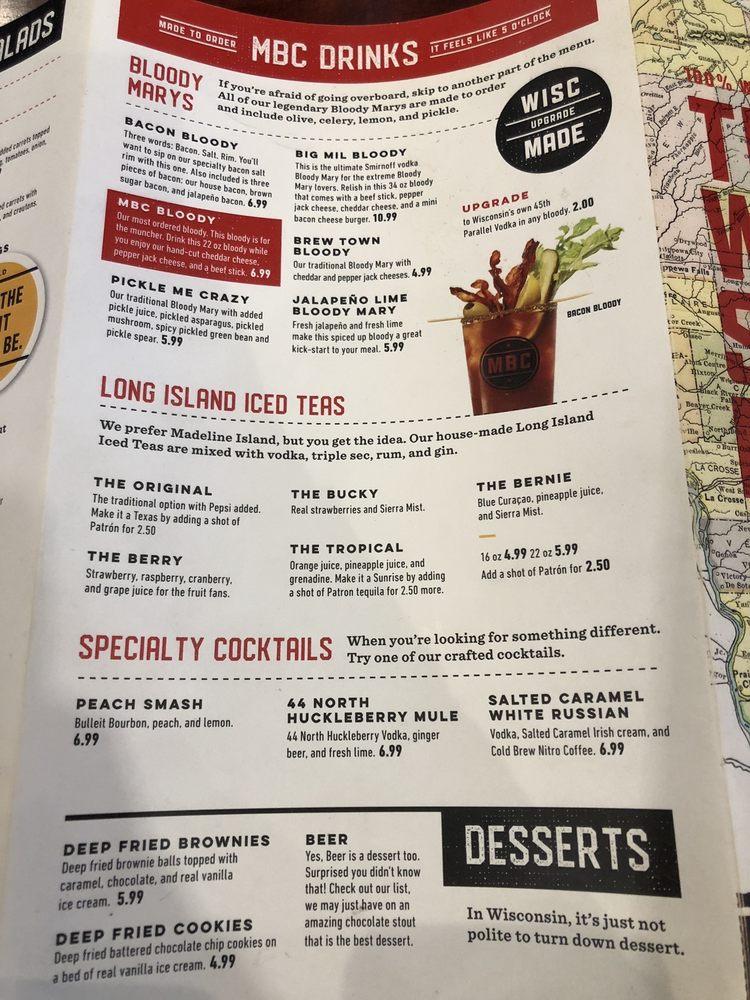 Menu at Milwaukee Burger Company restaurant, Hudson