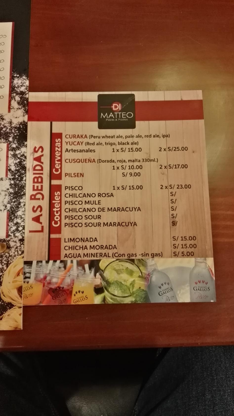 Menu at PIZZERIA Di MATTEO CUSCO, Cusco