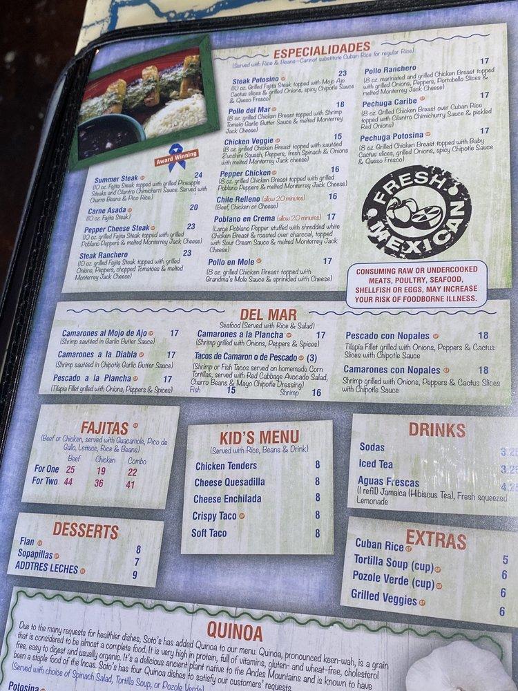 Carta del restaurante Soto's Cantina, Houston, W Little York Rd #206b