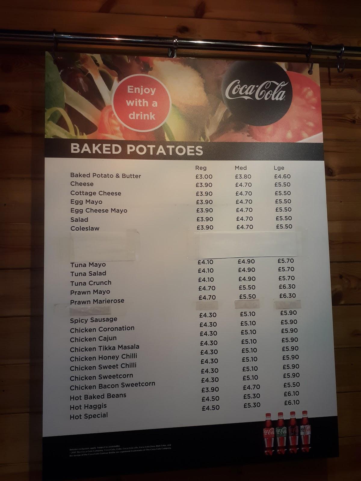 Menu at Tempting Tattie fast food, Edinburgh